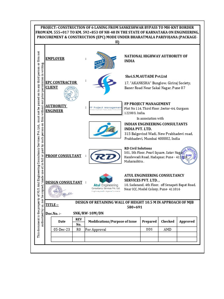 RCC Retaining Wall-10.0 M Height | PDF | Mechanical Engineering | Soil