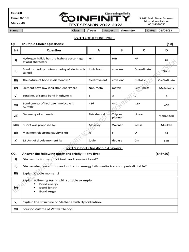 CH 6 1st Year | PDF | Chemical Bond | Chemical Polarity