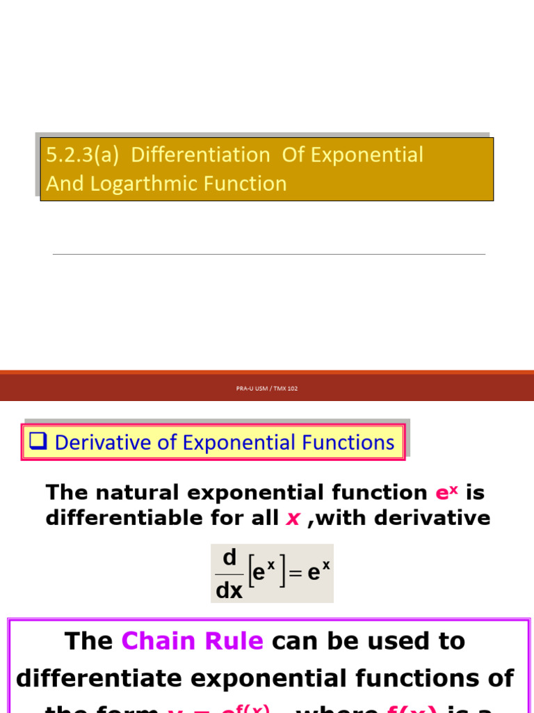 5.2.3 (A) Differentiation of Exponential and Logarithmic Fu | PDF ...