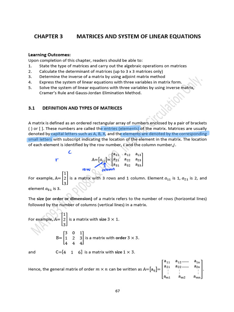 Ch3 Matrices Ans System of Linear Equations - 210930 - 232520 | PDF | Matrix (Mathematics ...