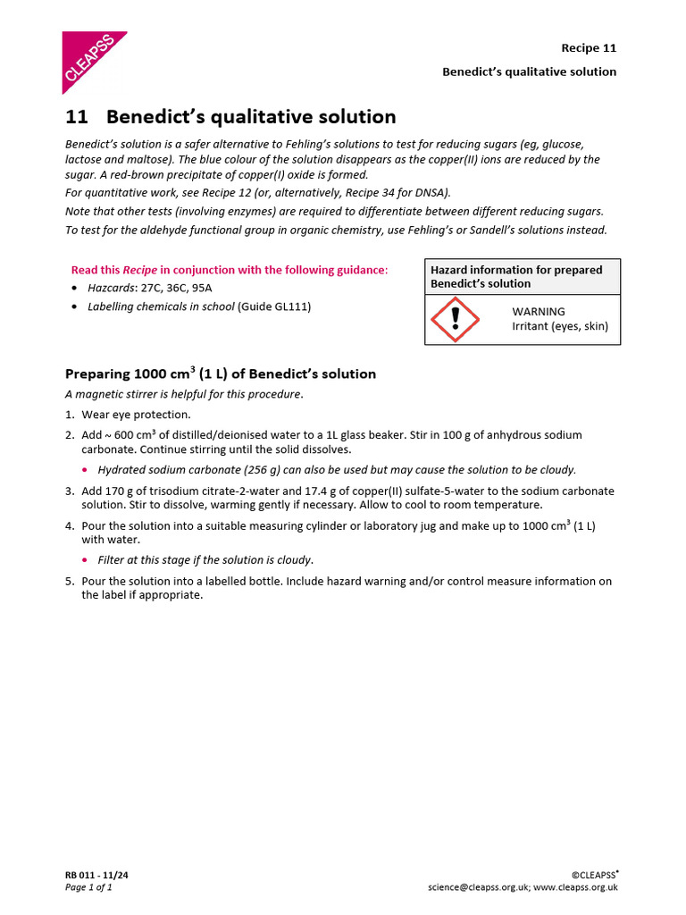 RB011 Benedict S Qualitative Reagent | PDF
