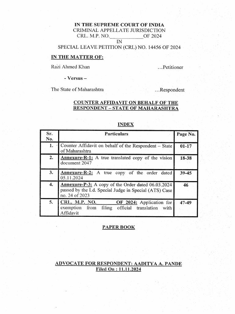 Counter Affidavit SLP CRL 14456-2024 | PDF