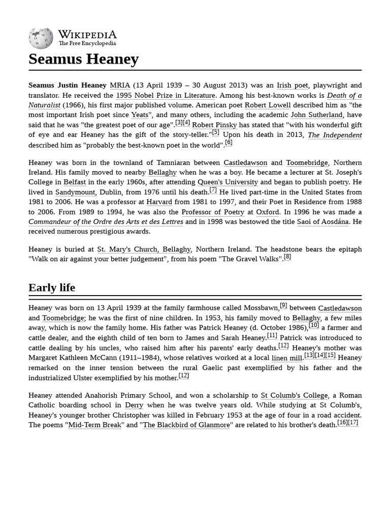 Seamus Heaney | PDF | Poetry