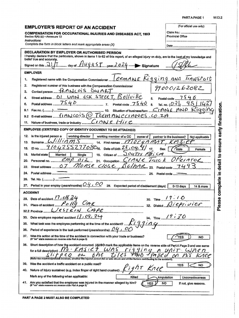 WCI Form Kasief Williams | PDF