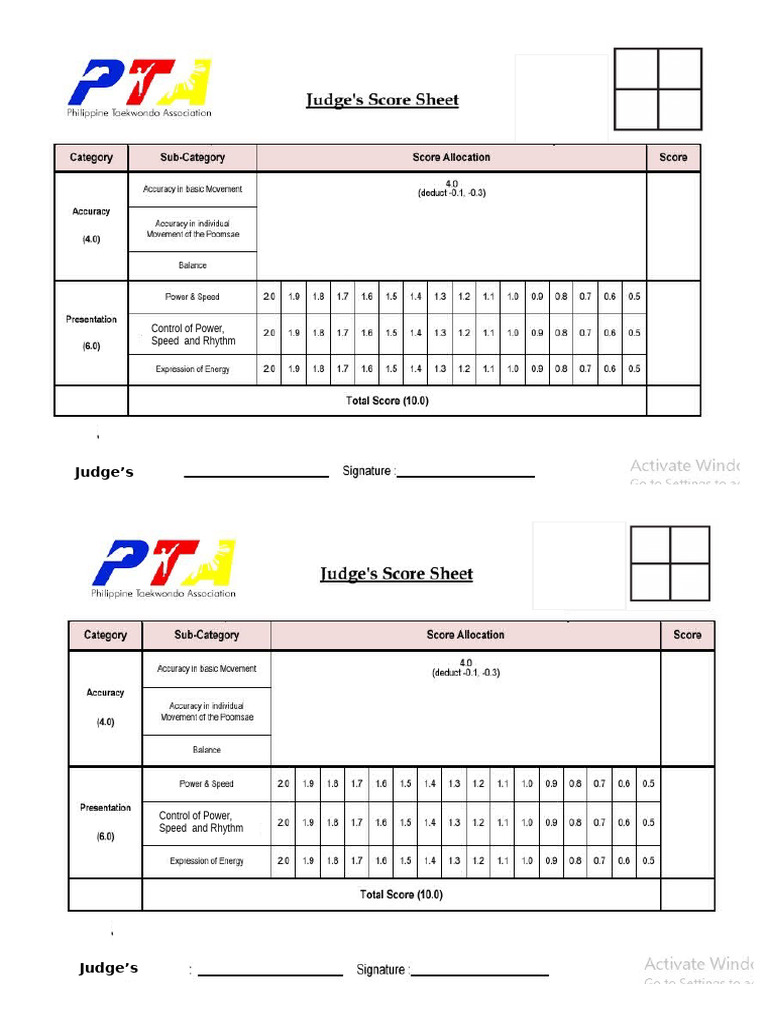 Poomsae Scoresheet | PDF