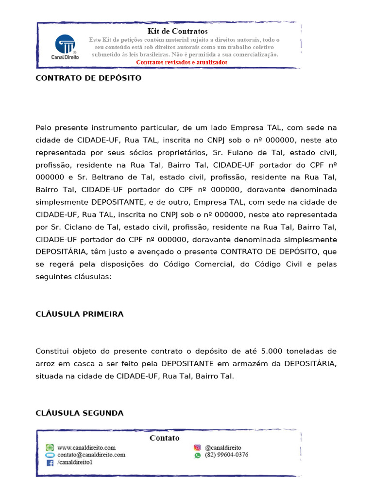 Modelo de Contrato de Depósito Genérico | PDF