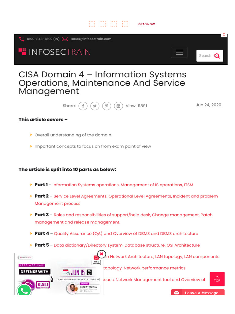 WWW Infosectrain Com Blog Cisa Domain 4 Information Systems Operations ...