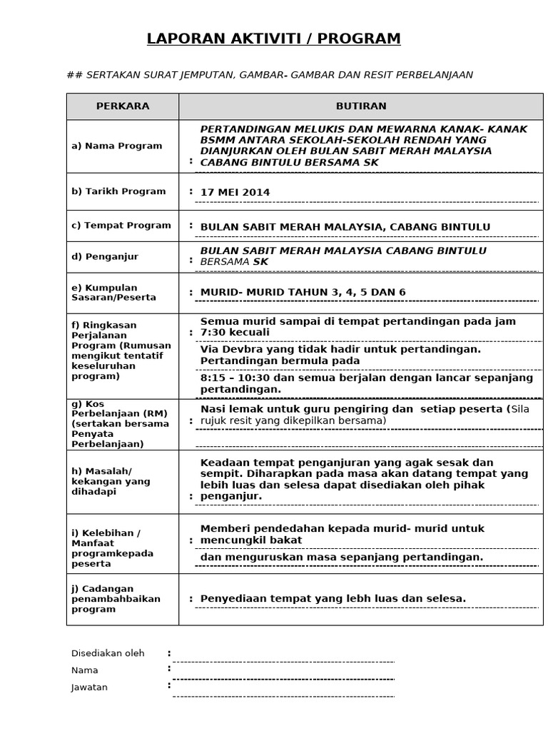 Contoh Laporan Aktiviti Atau Program | PDF