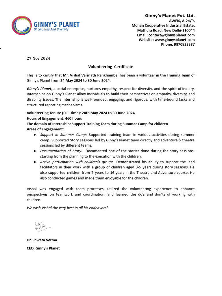 Volunteership Certificate-Vishal | PDF