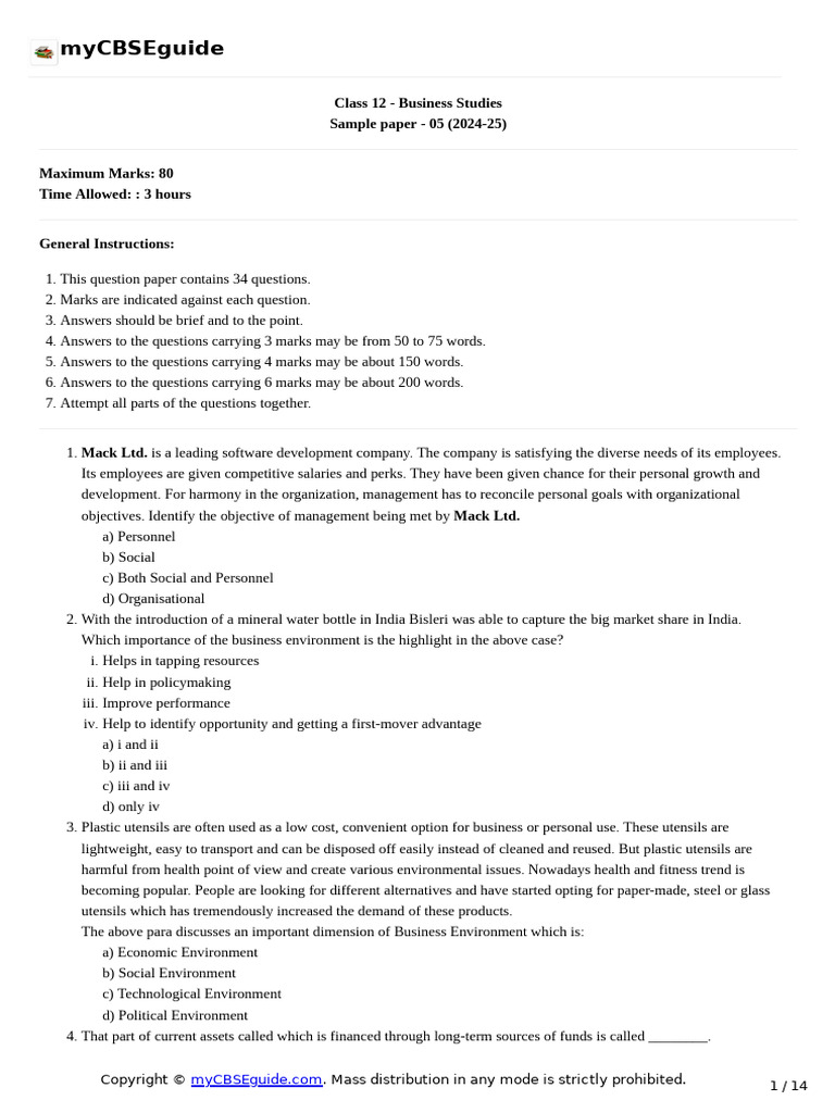 12 Business Studies SP 05 | PDF | Motivation | Motivational