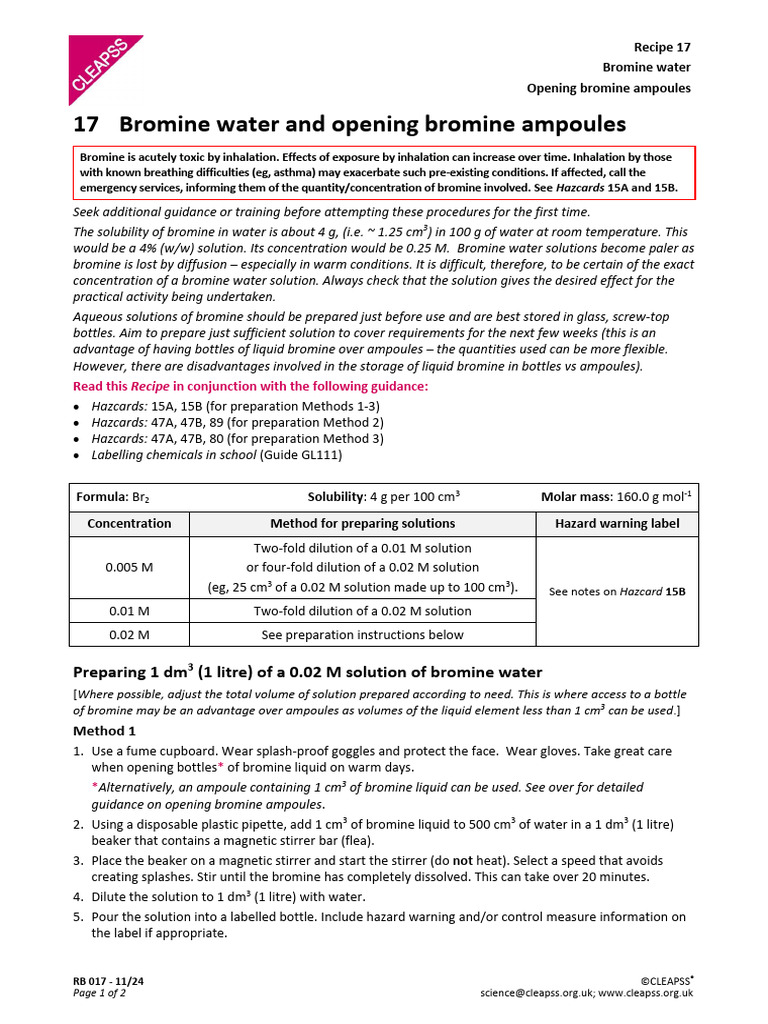 Preparing Bromine Water Safely | PDF | Solubility | Water