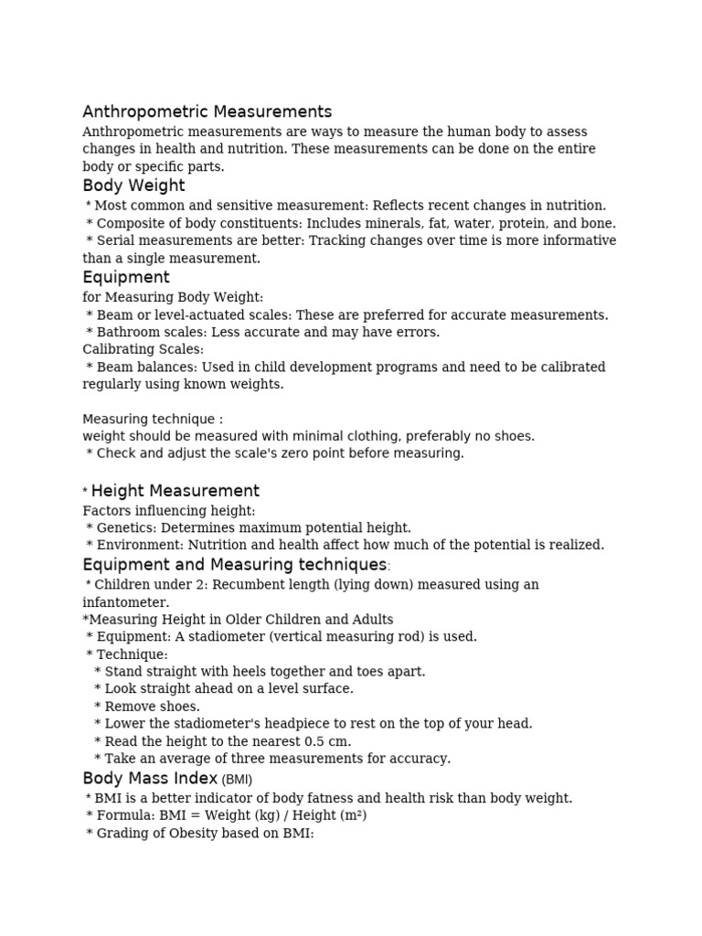 Anthropometric Measurements | PDF | Weighing Scale | Body Mass Index