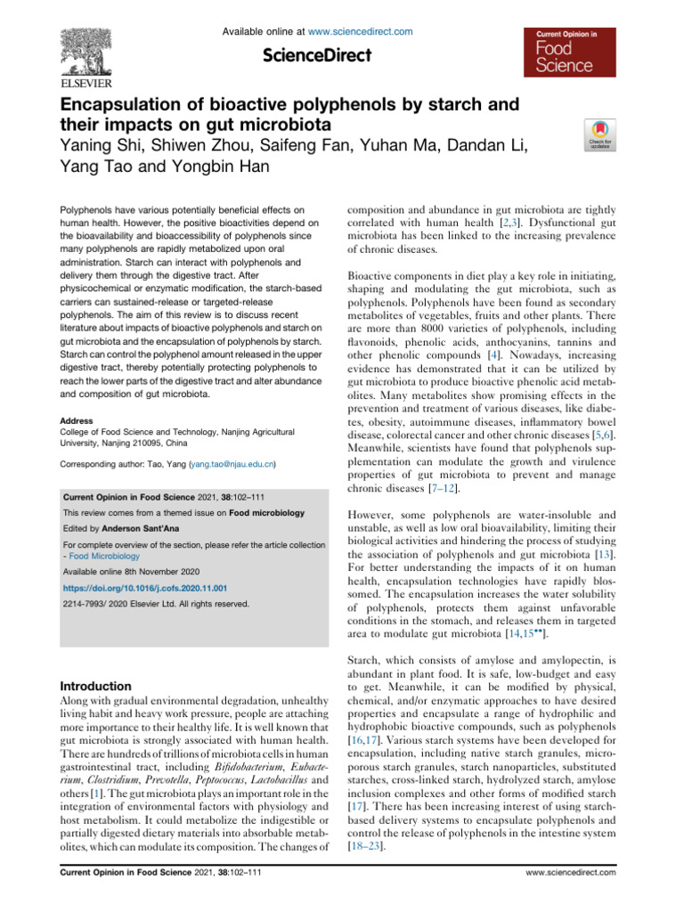 Encapsulation of Bioactive Polyphenols by Starch and Their Impacts On Gut Microbiota | PDF ...