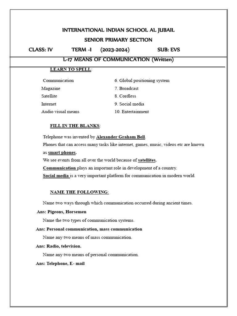 Means of Communication for Class IV | PDF | Telephone | Fax