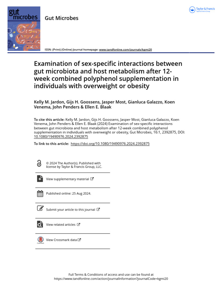 Examination Of Sex Specific Interactions Between Gut Microbiota And Host Metabolism After 12