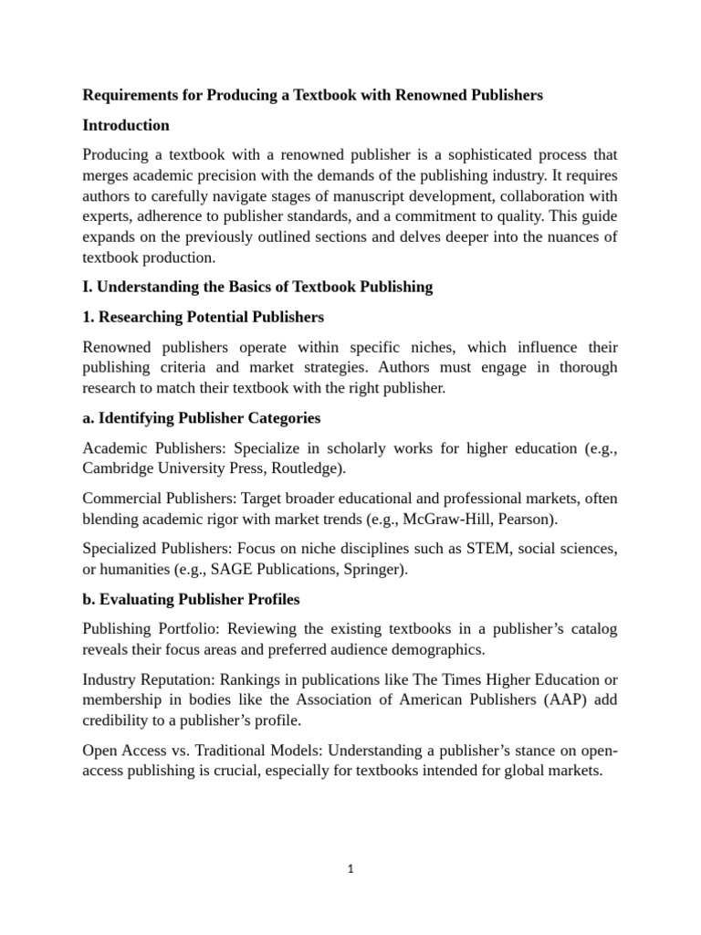 Requirements For Producing A Textbook With Renowned Publishers | PDF ...