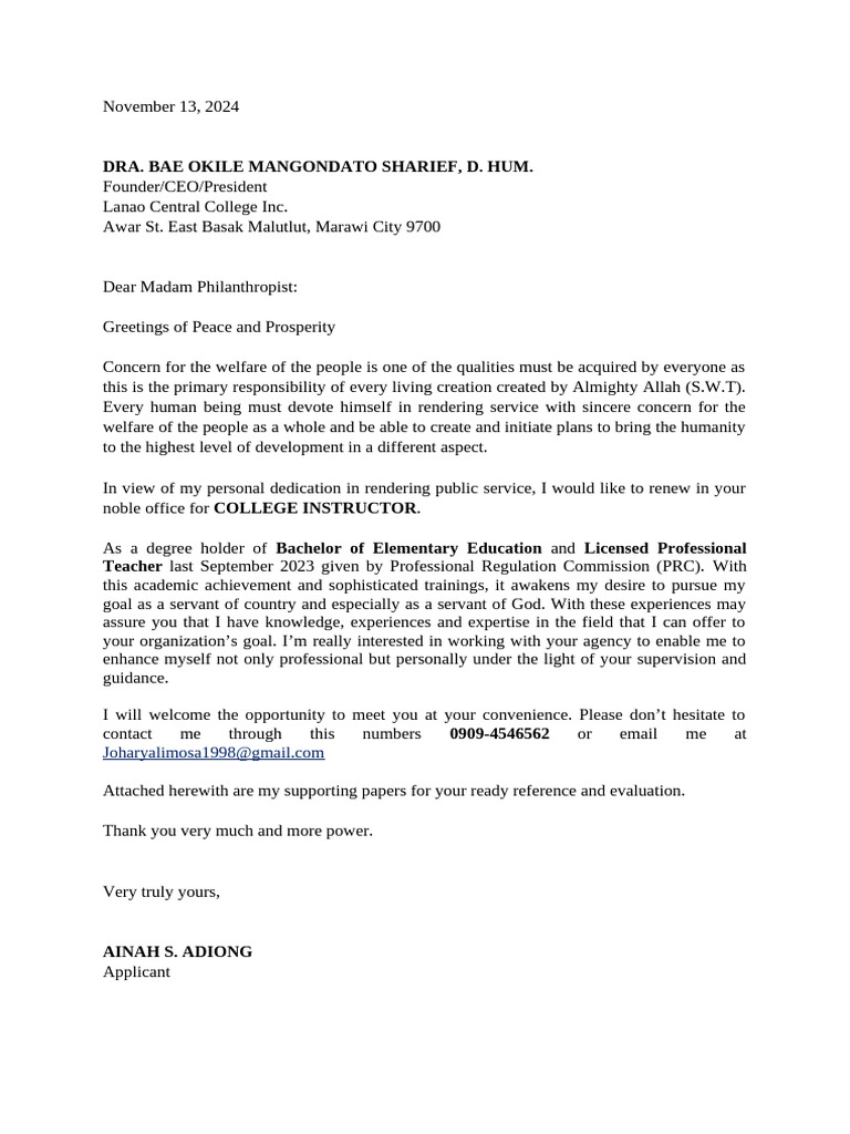 Application Letter JOHARY 2021 FINAL | PDF