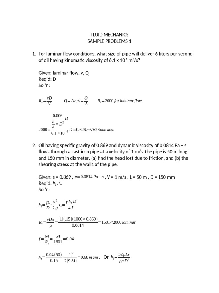 Lec 28 Sample Problem 1 Fluid Flow In Pipes Pdf Fluid Dynamics