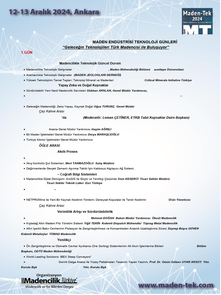 Maden Tek 2024 Oturum Programi | PDF