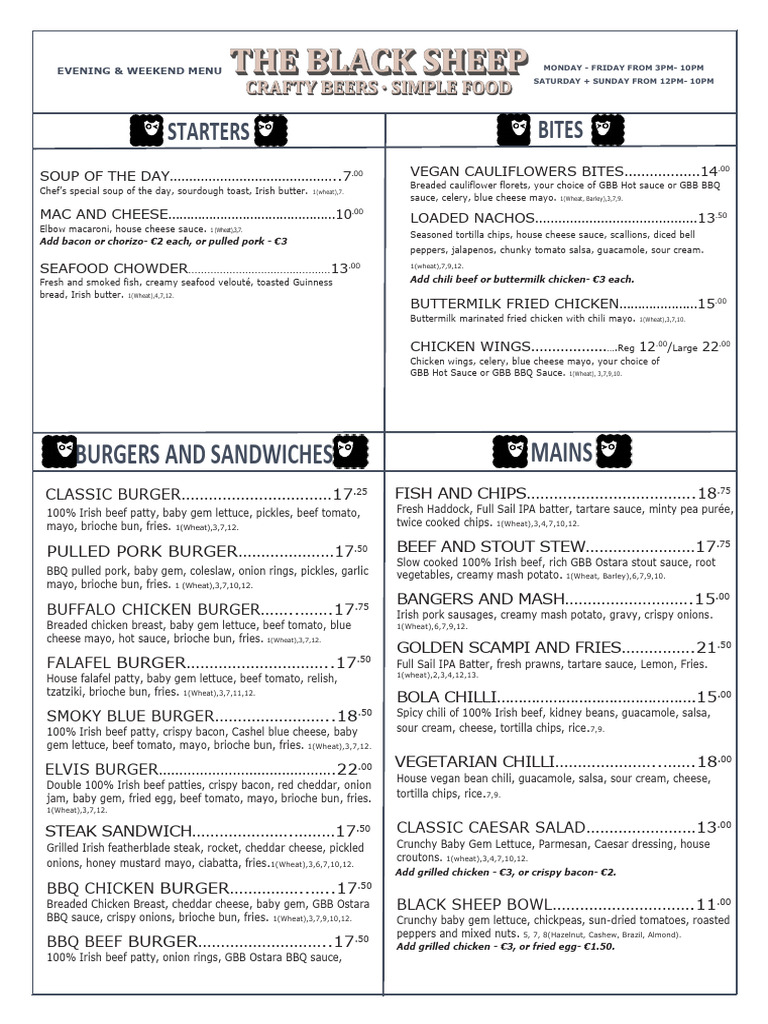 Black Sheep Restaurant Menu | PDF | Hamburgers | French Fries