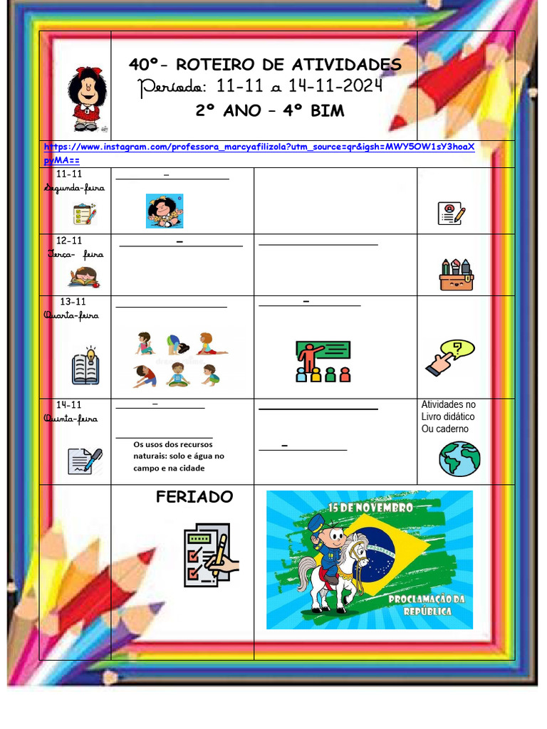 2º - Ano 40-Roteiro Semanal - 11 A 14-11-2024 - Marcya Filizola | PDF