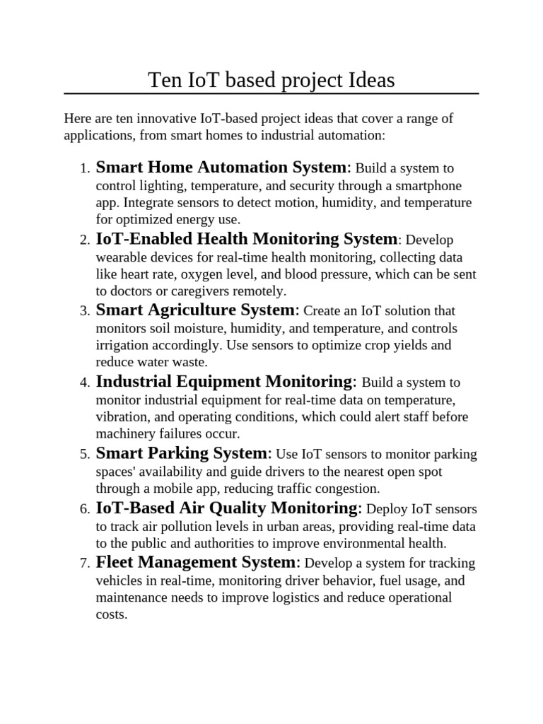 Ten IoT Based Project Ideas | PDF