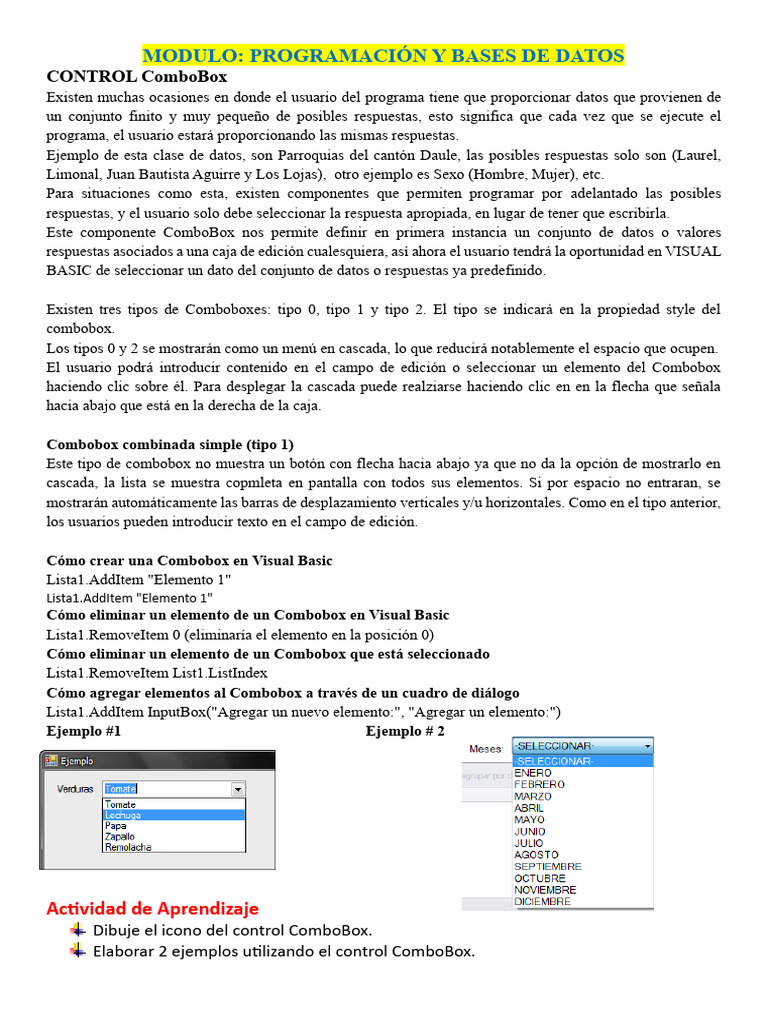 Uso de ComboBox en Visual Basic | PDF | Básico | Conjunto (Matemáticas)