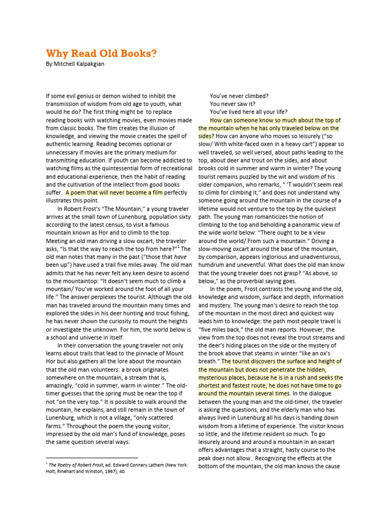 Why Read Old Books - Kalpakgian | PDF | Pride And Prejudice