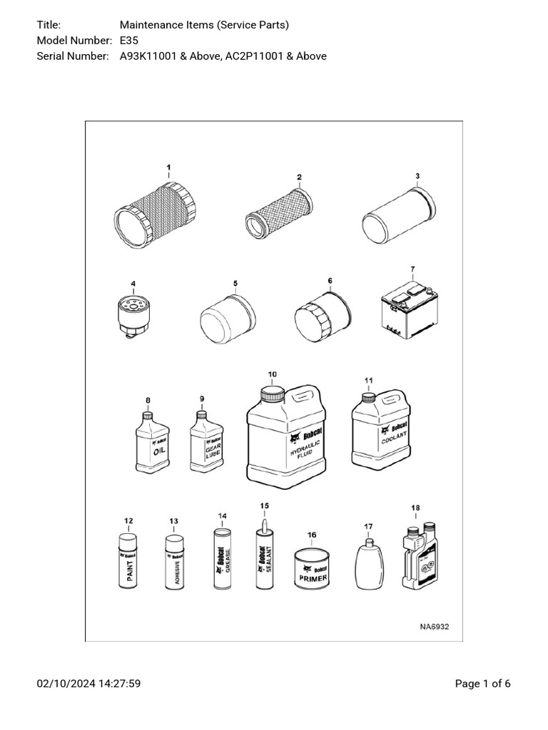 Maintenance Items (Service Parts) - E35 | PDF | Materials
