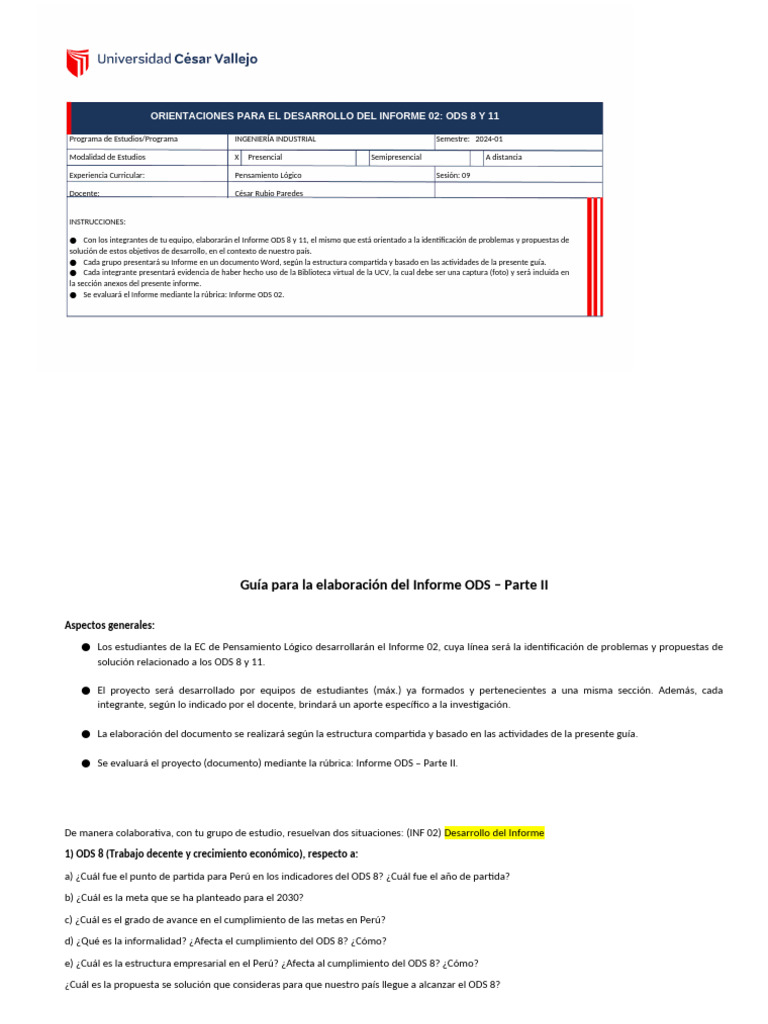 Guía - Informe 2 - ODS 8 y 11 | PDF