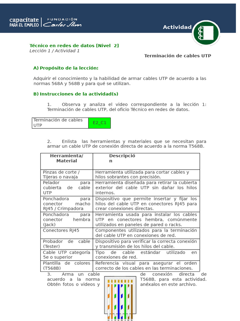 Terminación de Cables UTP | PDF | Ciencias de la Computación ...