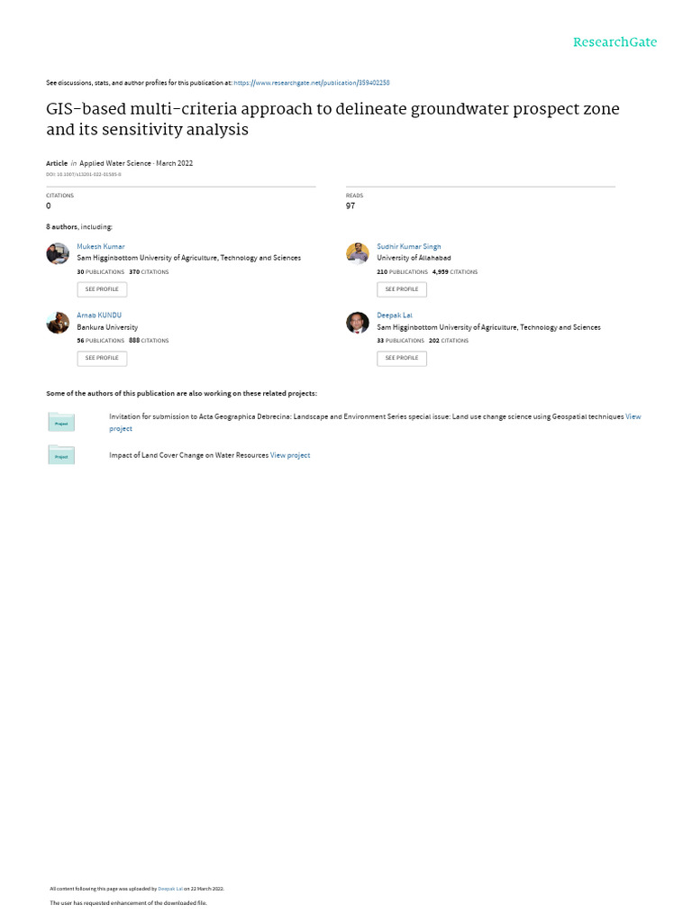 Gis Based Multi Criteria Approach To Delineate Groundwater Prospect Zone And Its Sensitivity