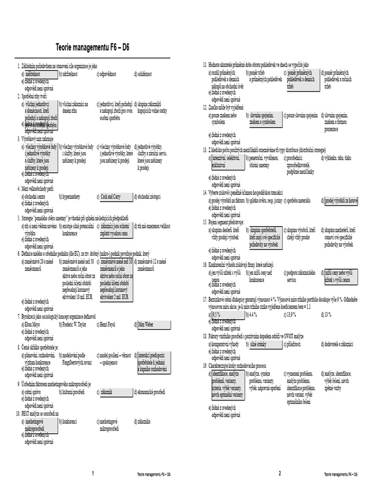 VSE Ing Teorie Managementu 2018 | PDF