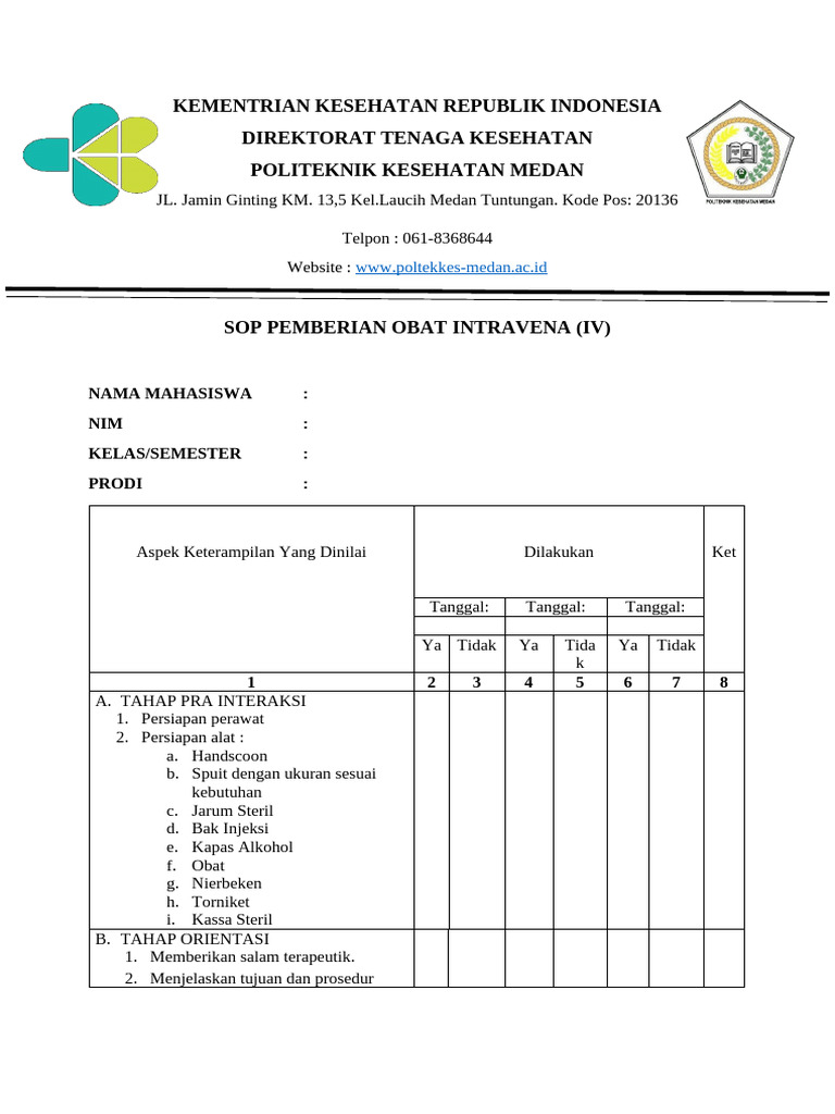 SOP Pemberian Obat Intravenosa IV | PDF