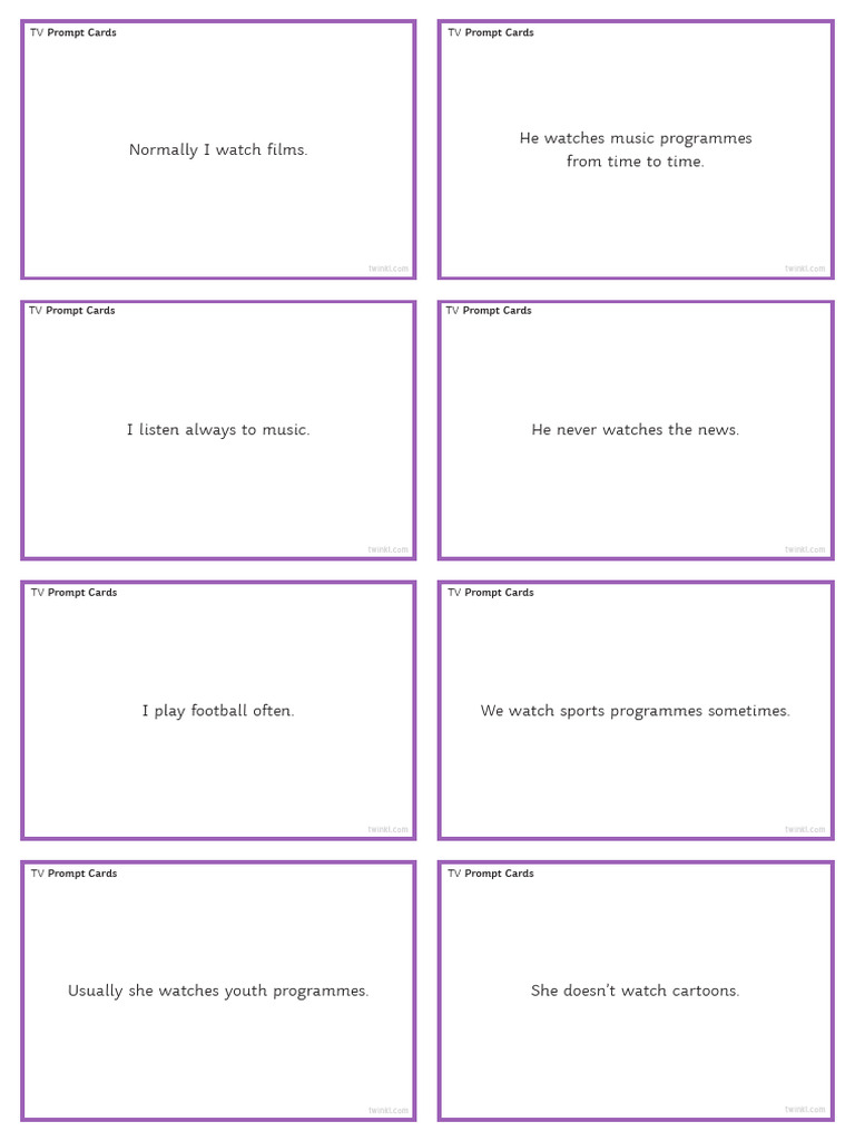 TV Agrave La Teacuteleacute Differentiated Lesson Pack - Prompt Cards ...