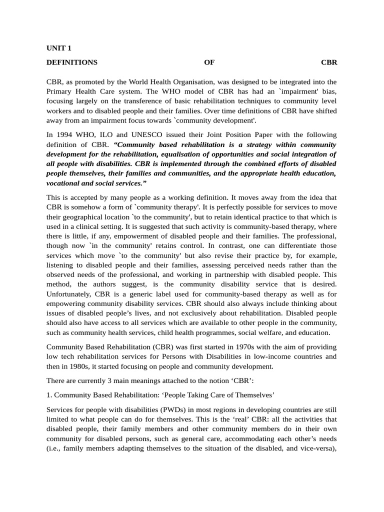Cbr Unit 1 Pdf Disability Social Psychology