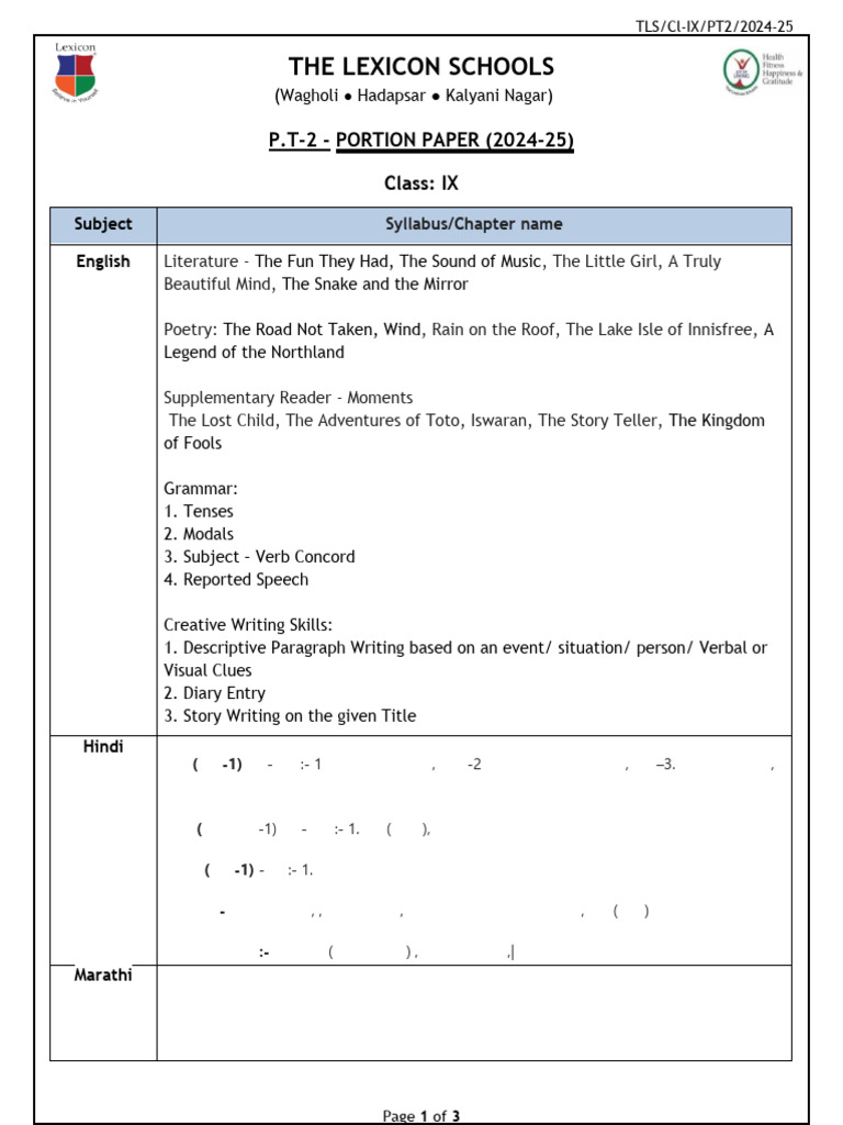 TLS - Class-IX - P.T-2 - Portion Paper.. | PDF | Geometry