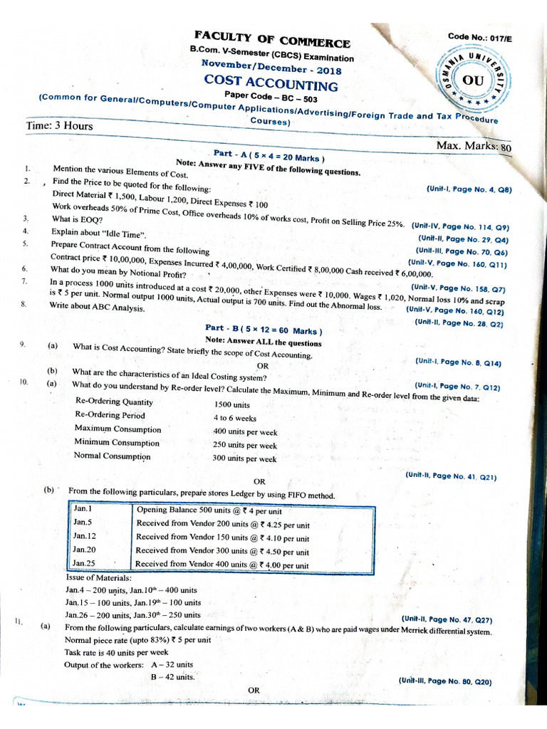 Cost Accounting Model Papers | PDF