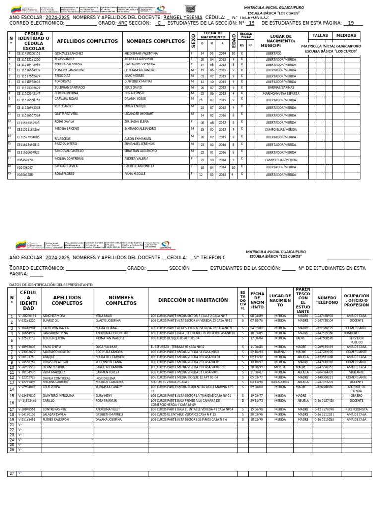 4to C Matrícula Inicial Guaicaipuro 2024-2025 | PDF
