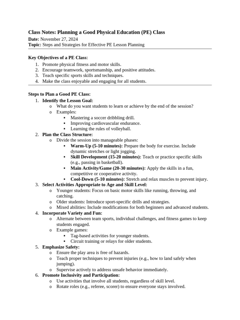PE Lesson Plan Idea | PDF | Physical Education | Behavior Modification