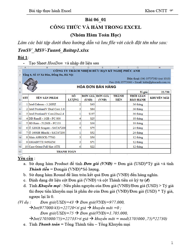 Bai06 01 Excel | PDF