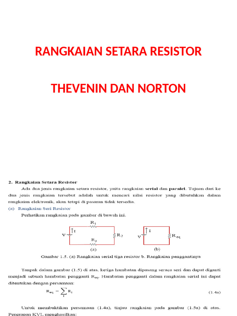 Rangkaian Setara Resistor, Thevenin, Dan Norton (Bab 1 - (2-4) | PDF
