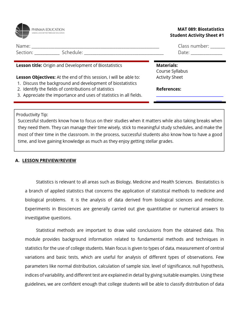 Sas 01 Mat089 Biostat Origin And Development Of Biostatistics Pdf Statistics