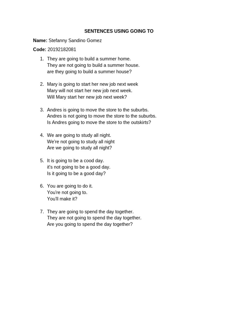 Sentences Using Going To | PDF