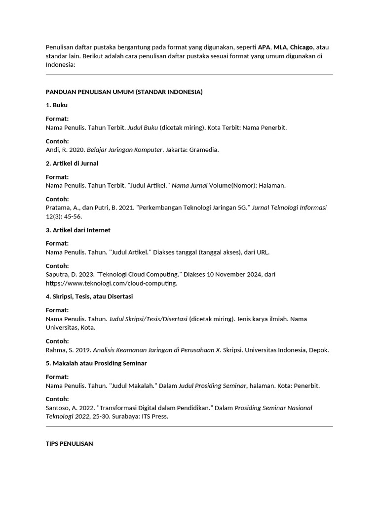 Penulisan Daftar Pustaka Bergantung Pada Format Yang Digunakan | PDF