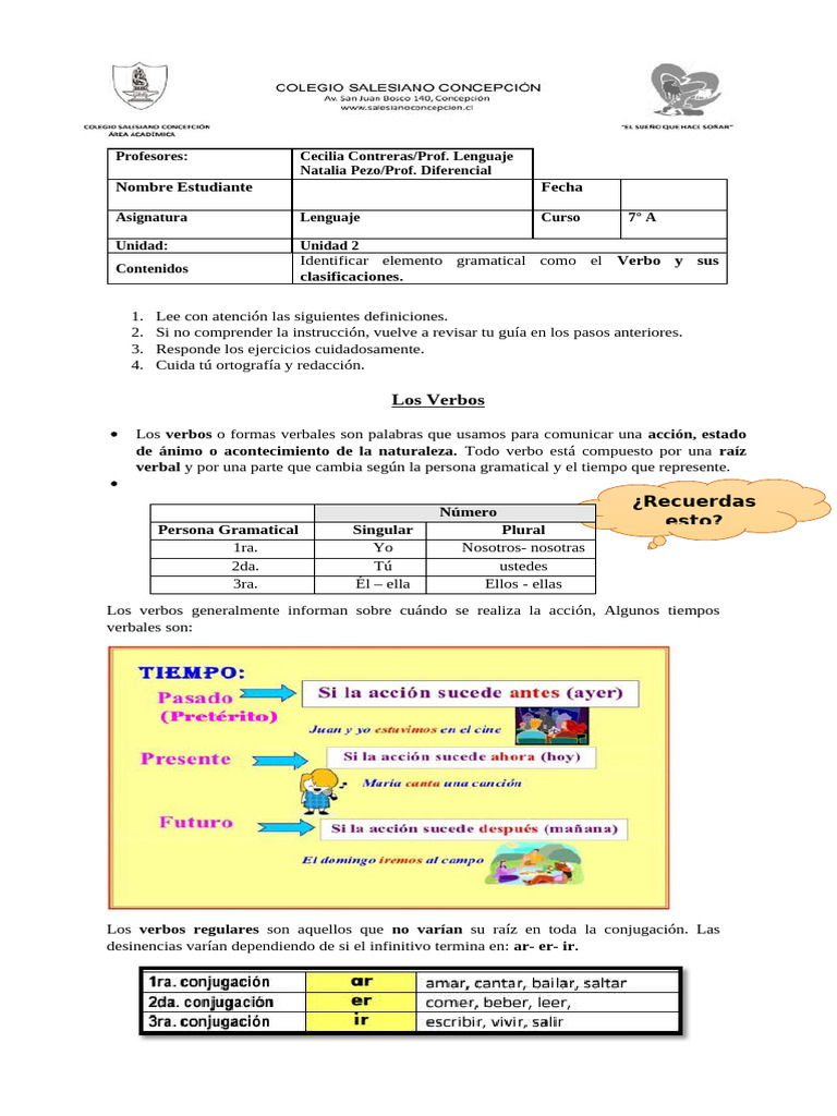 Guía de Verbos 7mo Básico. Naty | PDF | Verbo | Conjugación gramatical