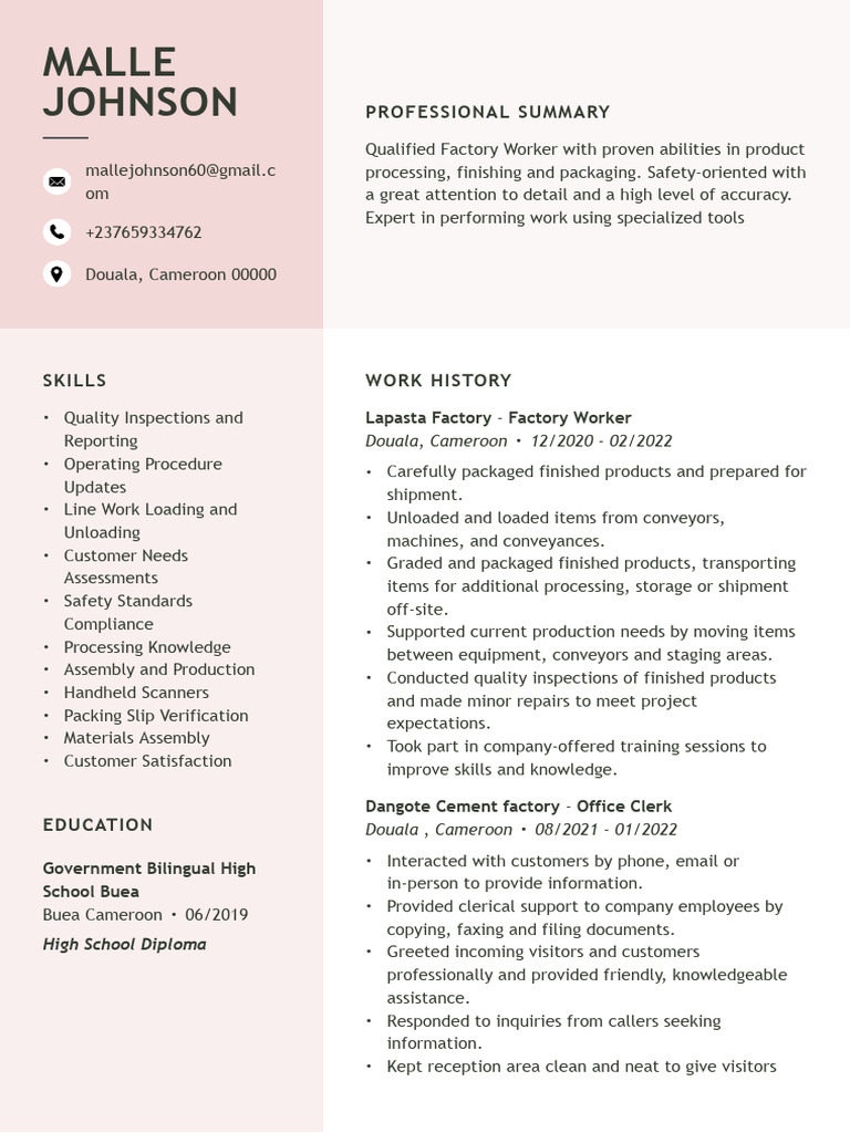 Qualified Factory Worker Resume | PDF