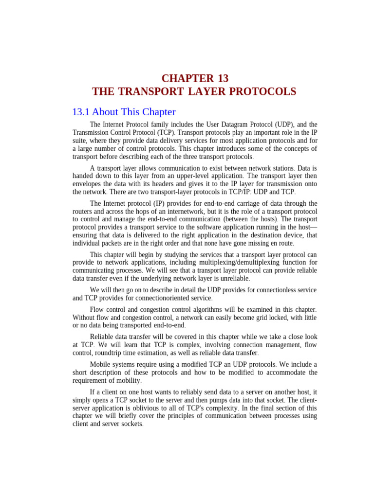 Chap13-The Transport Layer Protocols | PDF | Transmission Control Protocol | Internet Protocols