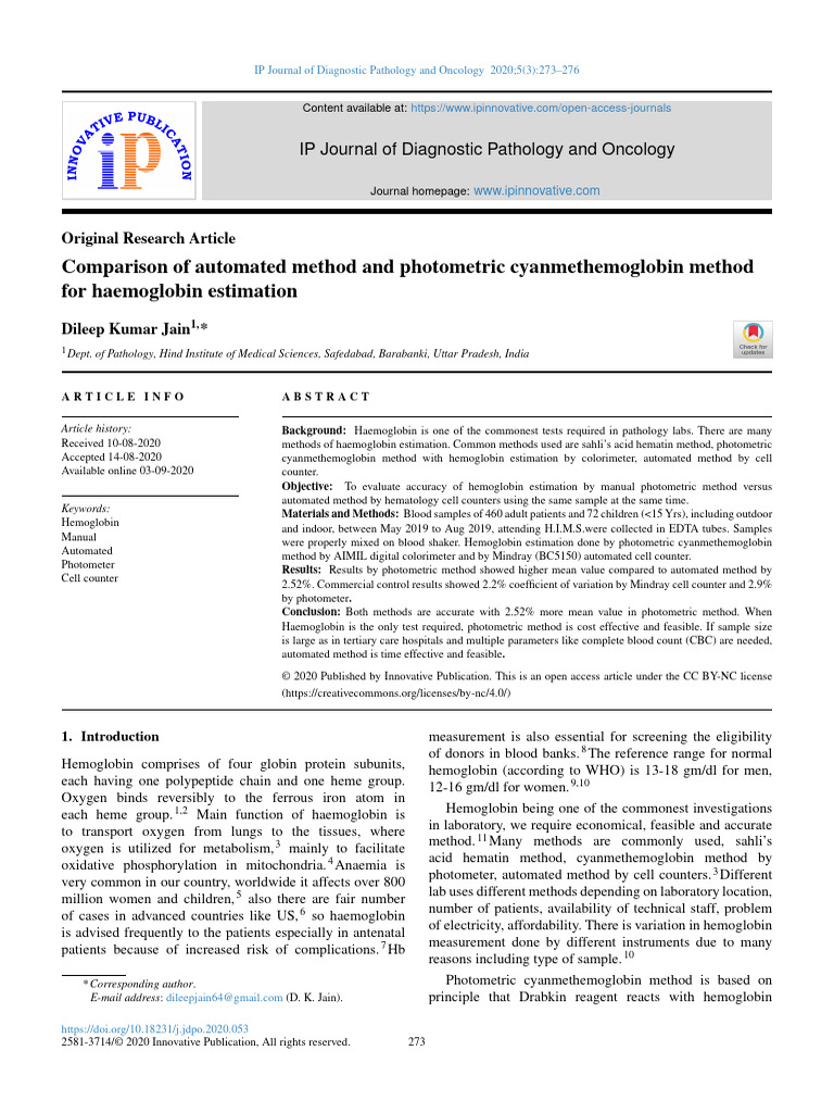 Comparison of Automated Method and Photometric Cya | PDF | Health Care ...