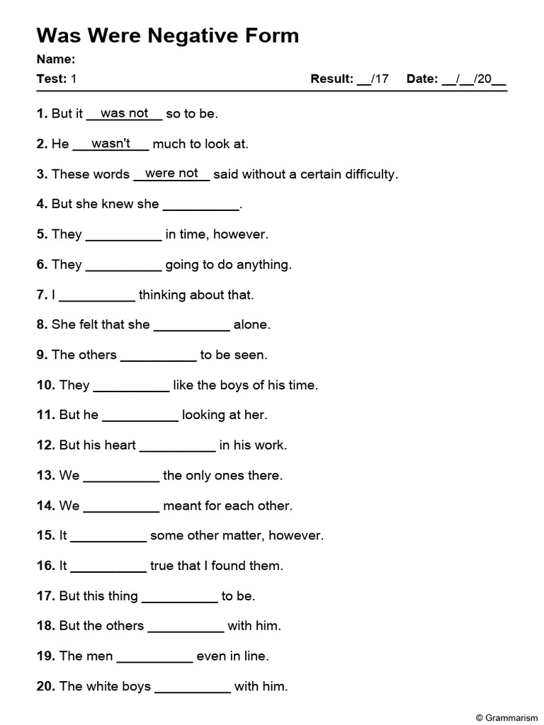 Grammarism Was Were Negative Test 1 1119448 | PDF